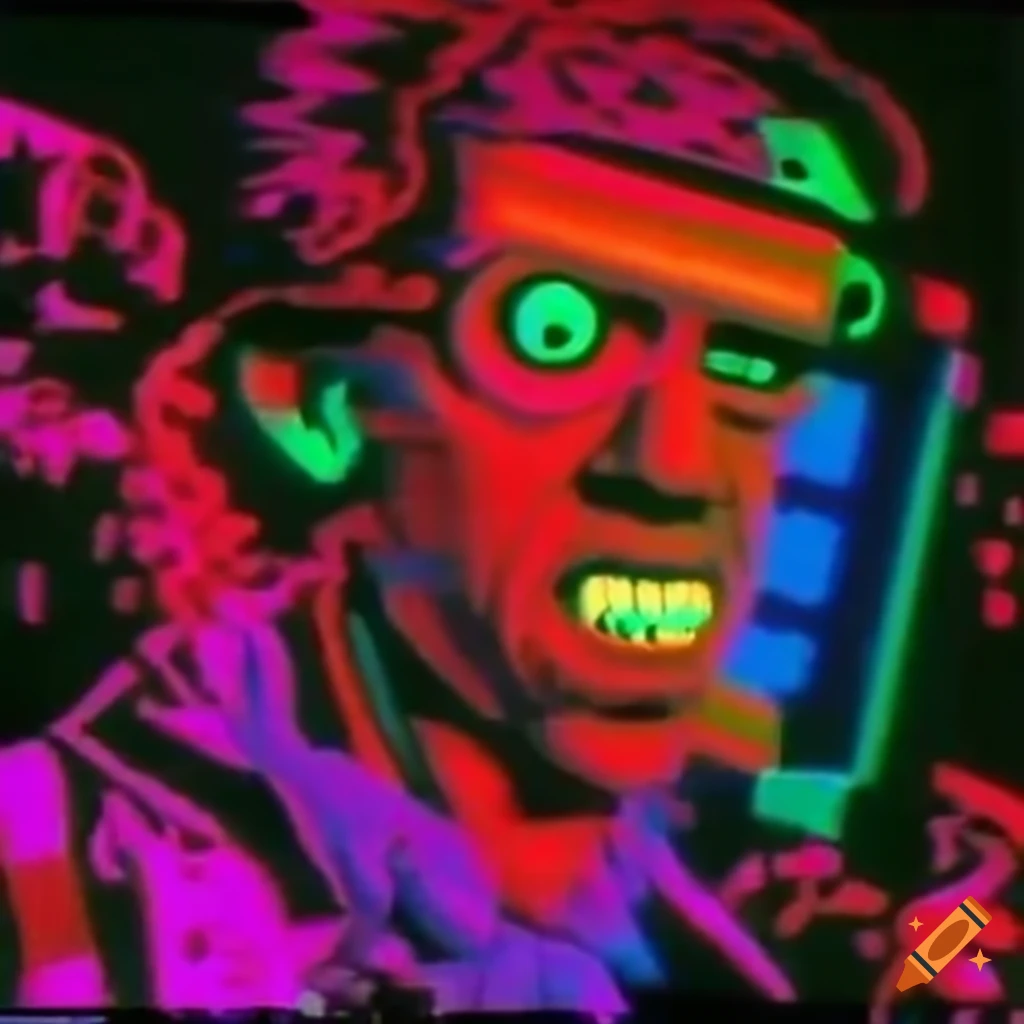 VHS footage of 1990s arcade fun in psychedelic colors on Craiyon