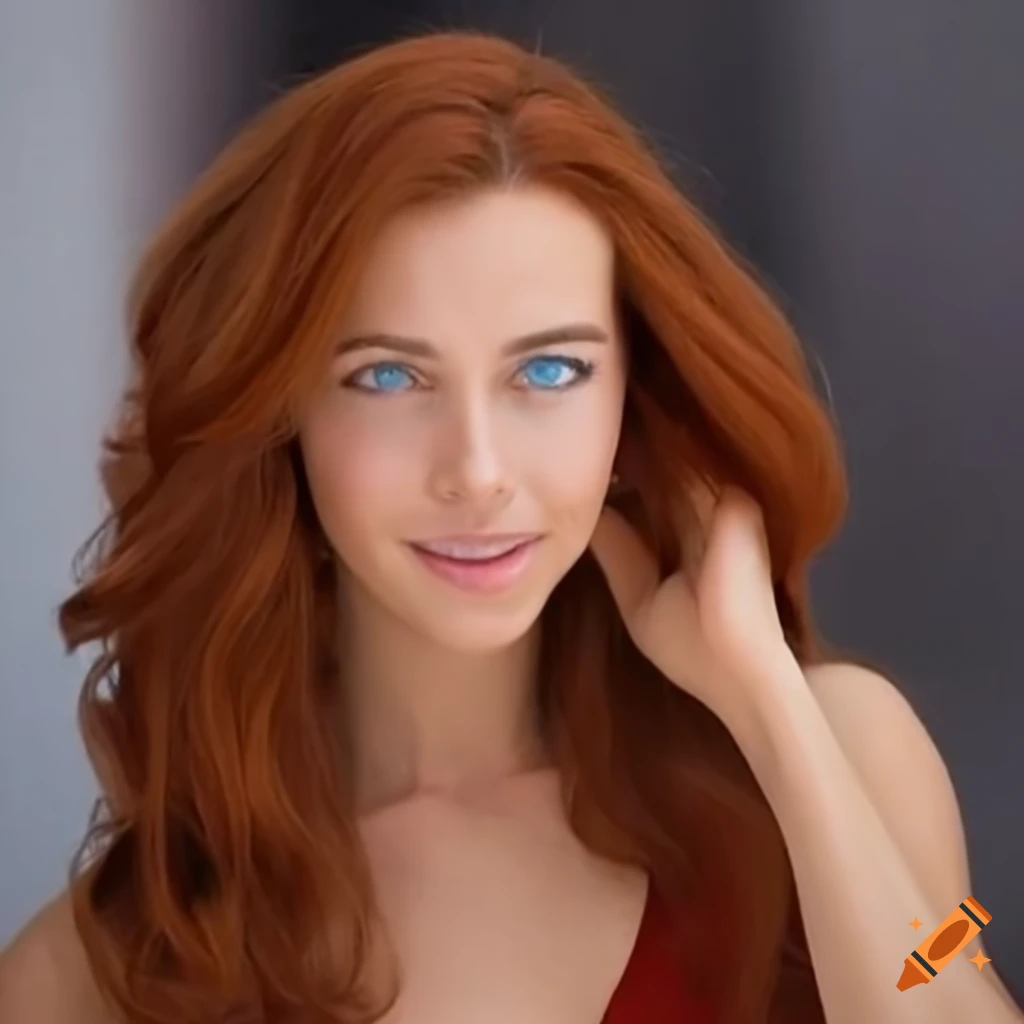 Claudia, a strikingly beautiful woman with auburn hair and blue eyes on Craiyon