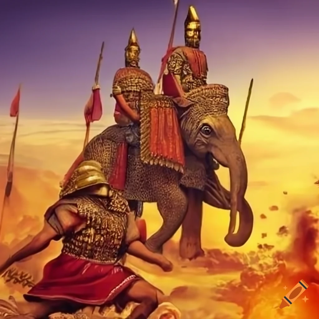 Carthaginian war with Rome depicting elephants in battle on Craiyon