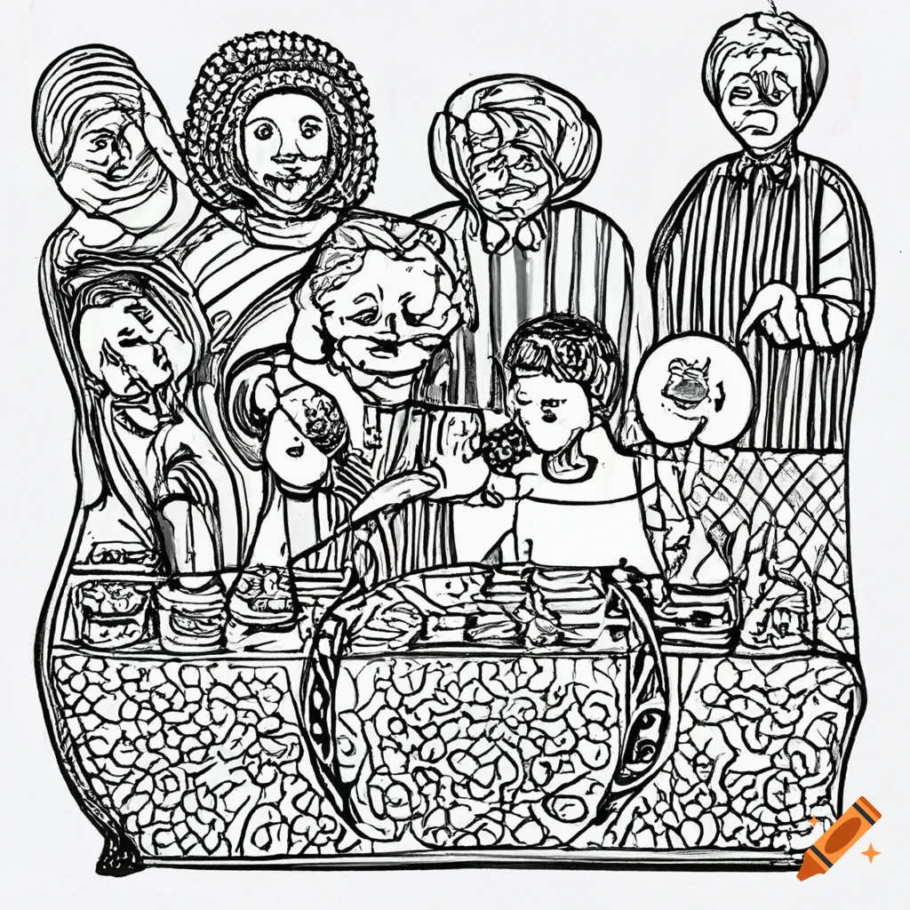 Emotionally powerful one-stroke drawing of family generations at a ...