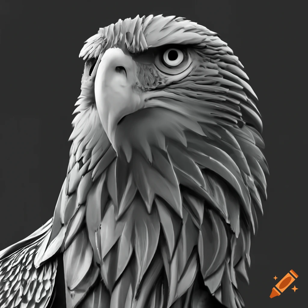Intricately detailed grayscale eagle portrait for CNC carving on Craiyon