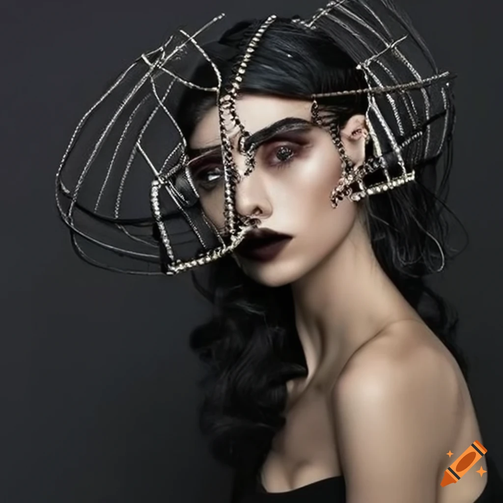 Wired metal industrial cage headband hairpiece headdress on Craiyon