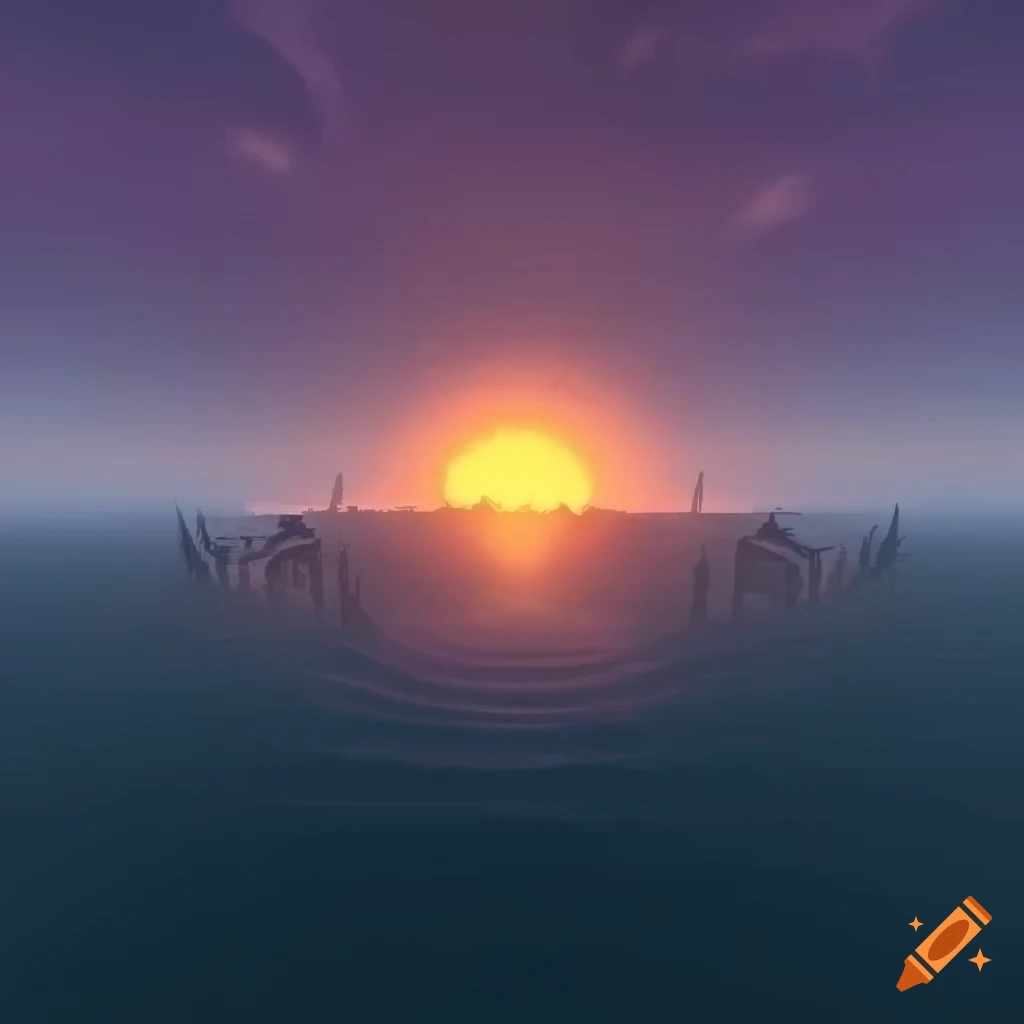 Sunrise over a tranquil lake ideal for guild emblem in mmorpg games on ...