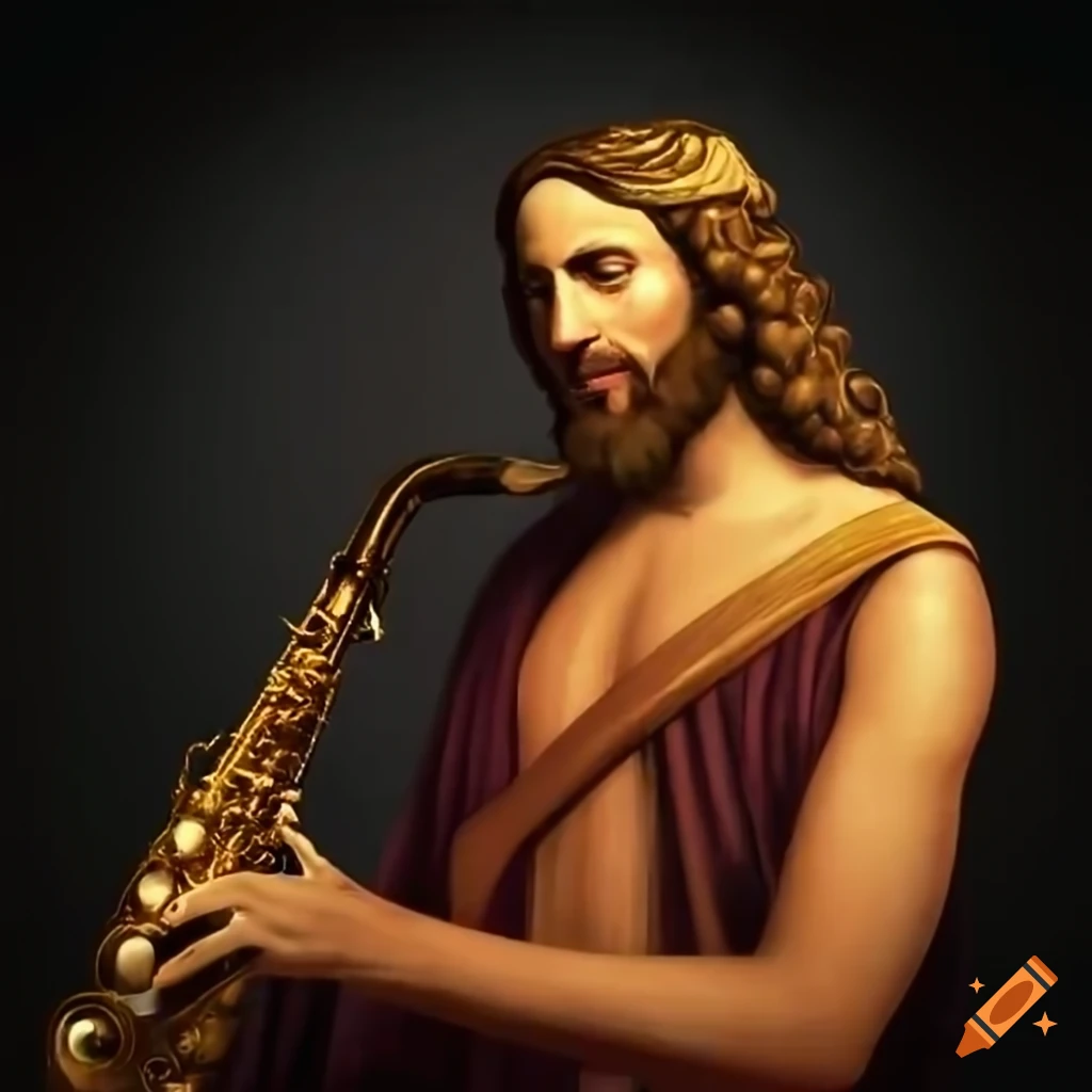 Depiction of Jesus playing the saxophone on Craiyon