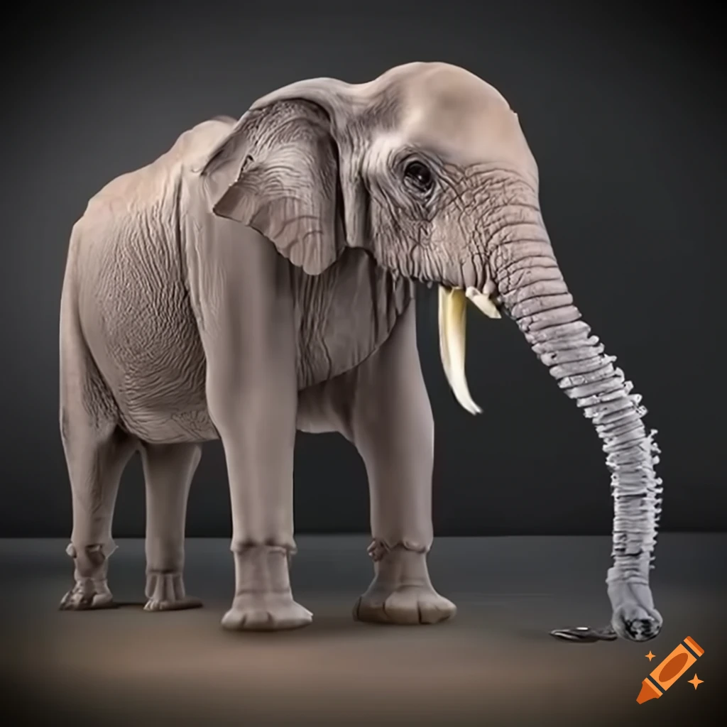 Elephant trunk and robotic arm in a laboratory setting on Craiyon