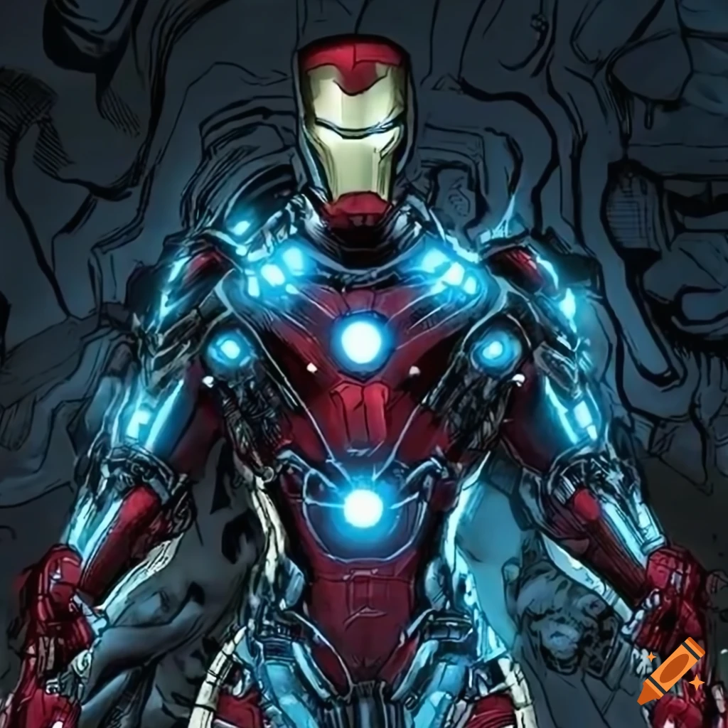 Iron Man in full power mode with the Infinity Gauntlet on Craiyon