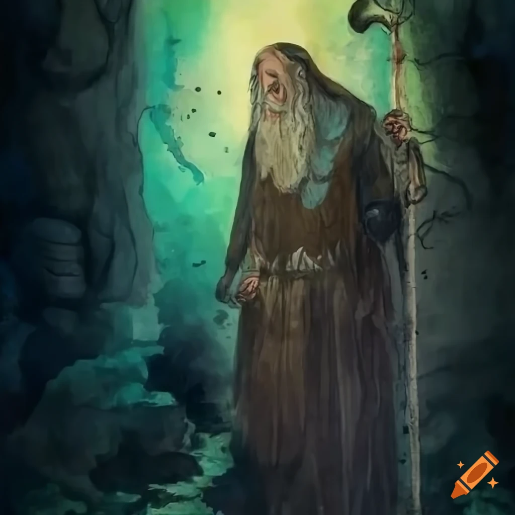 Odin and Mimir at the mystical well surrounded by ancient runes on Craiyon