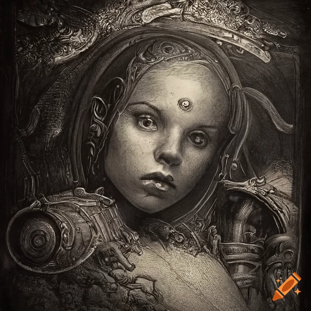 Esoteric graphite abstract of a beautiful girl with biomechanical ...