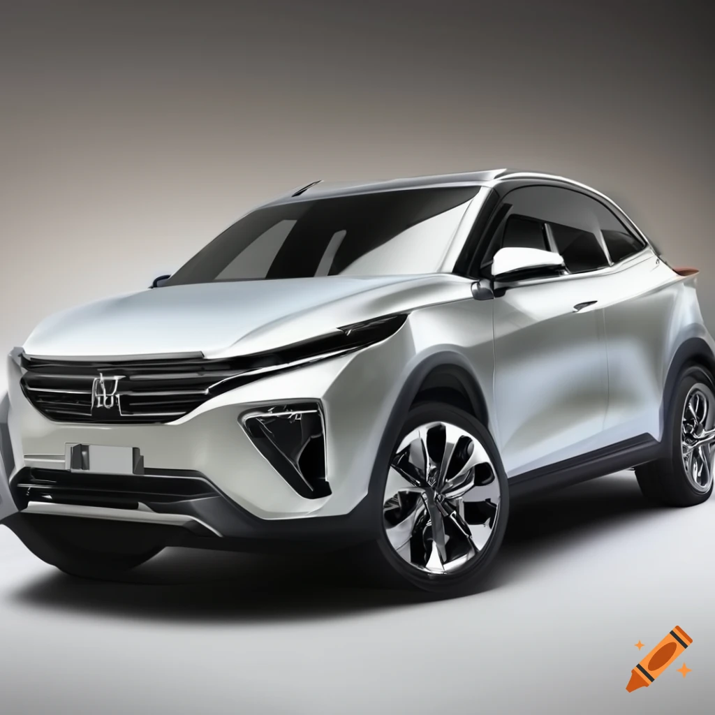 Stylish ultra-modern platinum-colored crossover vehicle on Craiyon