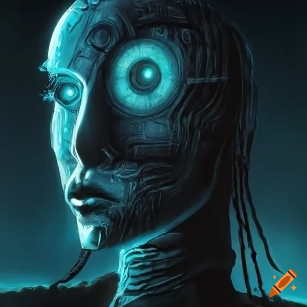 Art inspired by beksinski's secrets of the machine god on Craiyon