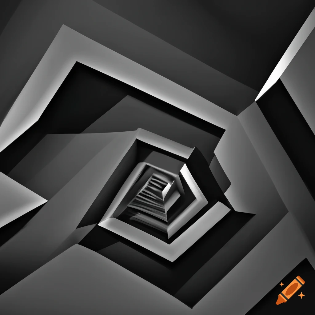 Penrose triangles optical illusion in surreal black and white ...