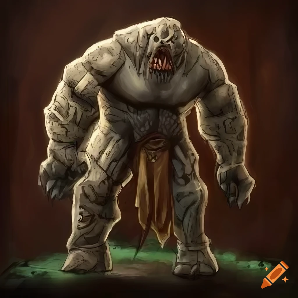 Aggressive stone golem in Dungeons and Dragons style fantasy art on Craiyon