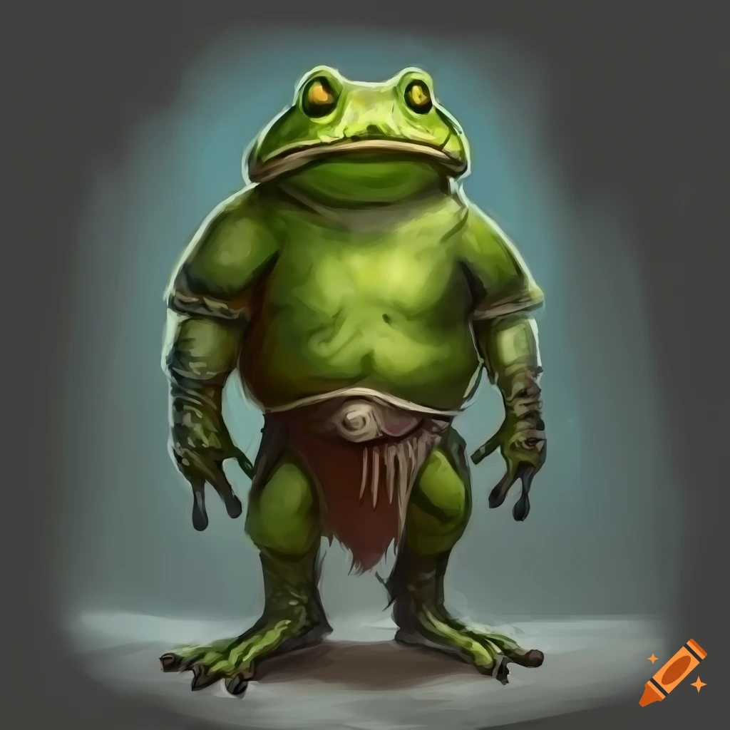 Aggressive bullfrog in a dungeons and dragons hand-painted style ...