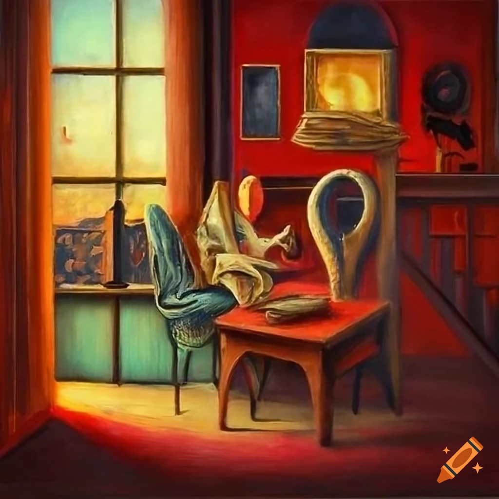 Surrealist room scene inspired by max ernst style on Craiyon