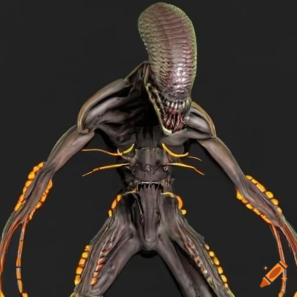 Sleek black xenomorph with yellow-orange symbiote tendrils on Craiyon