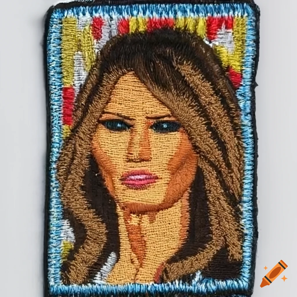 Colorful embroidered patch featuring a portrait of a famous person on ...