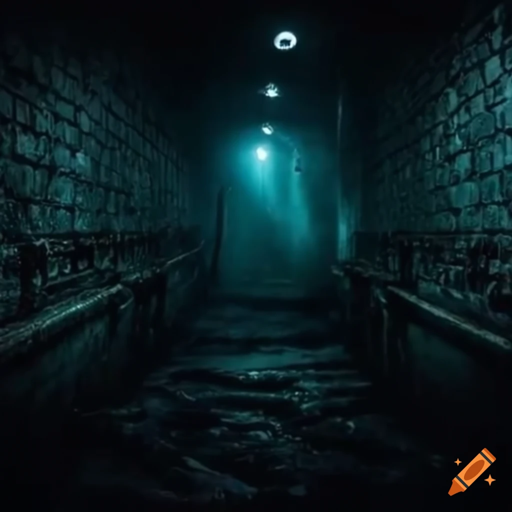 Creepy sewer interior with terror style, no creatures on Craiyon