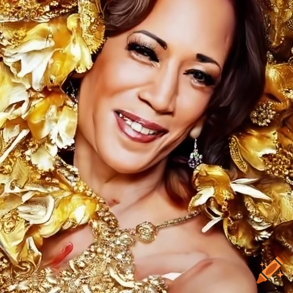 Kamala harris in ornate latin dancer costume with flowers, feathers ...