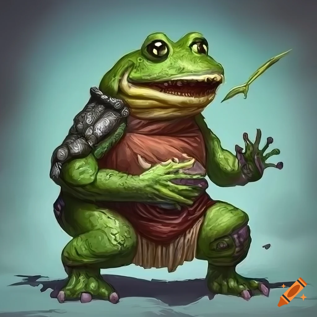 Aggressive bullfrog standing up in a hand-painted dungeons and dragons ...