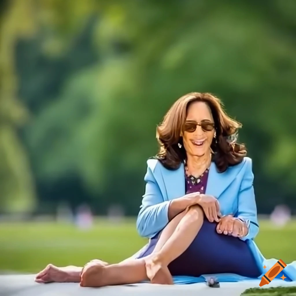 Kamala harris relaxing in the english garden of munich on Craiyon
