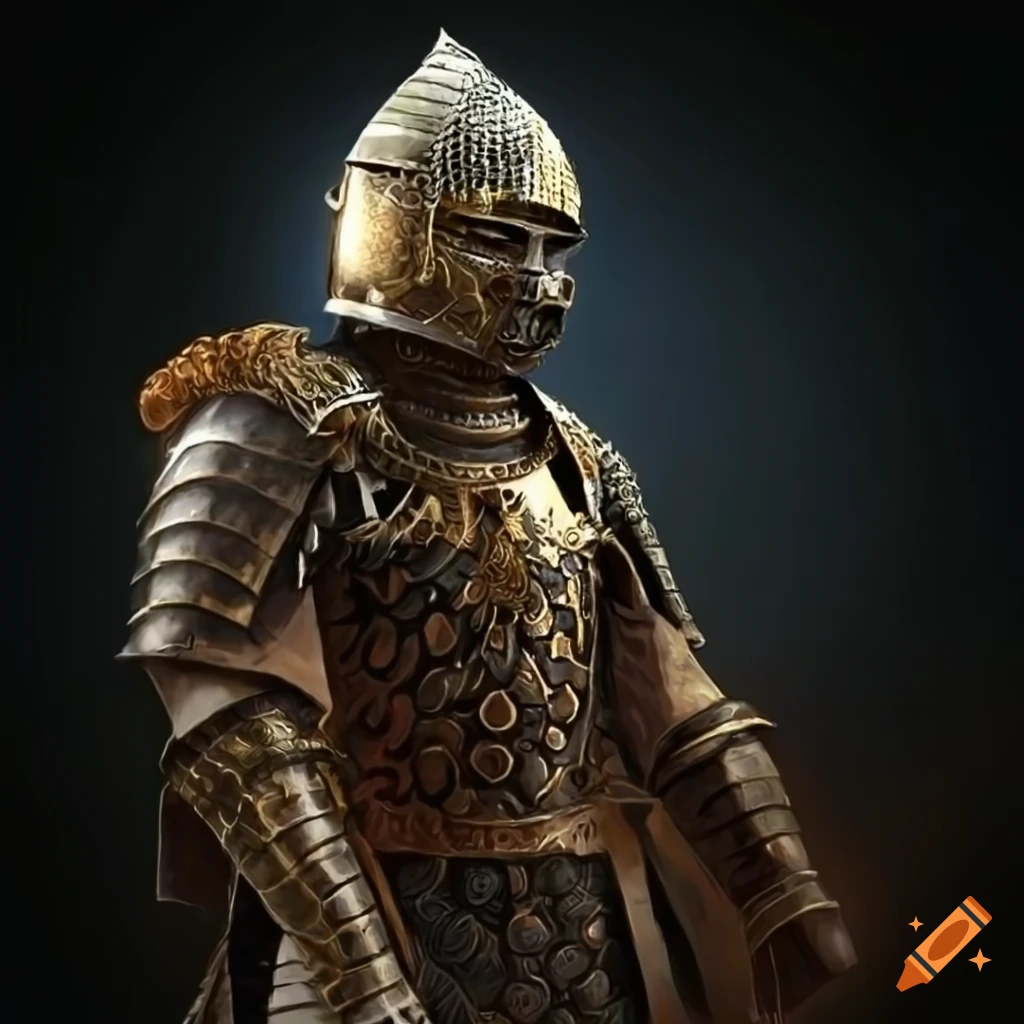 Gallant warrior Lahma Jun in ancient armor with name on chestplate on ...