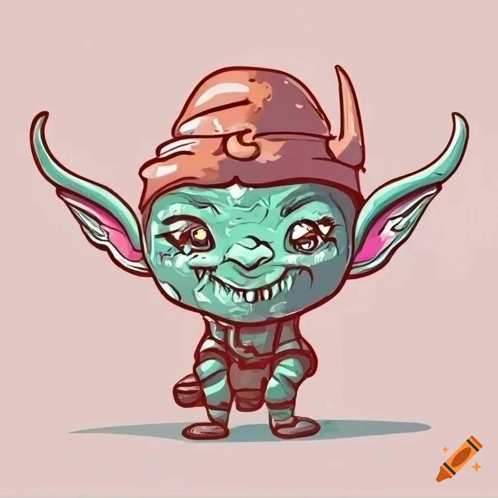 Cute hat goblin line drawing in full body black and white on Craiyon