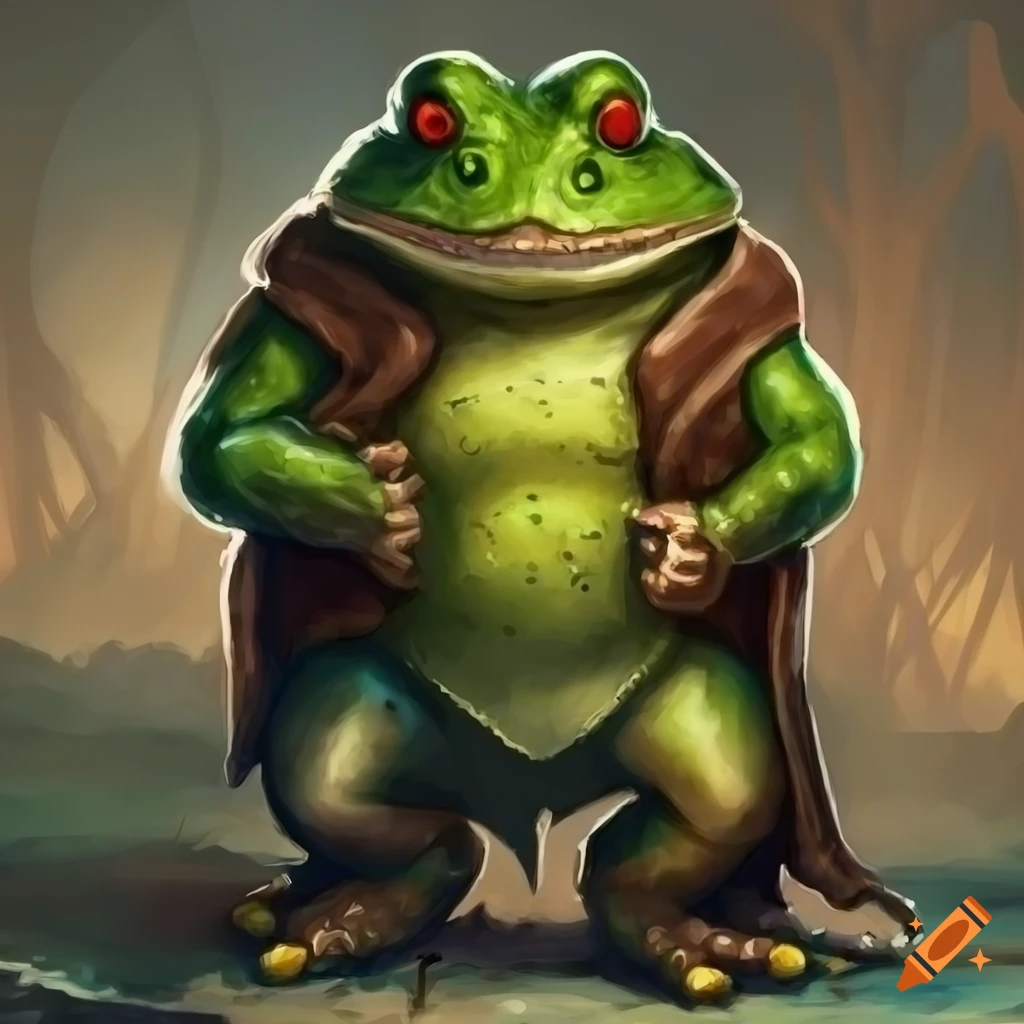 Aggressive bullfrog in dungeons and dragons hand-painted style on Craiyon