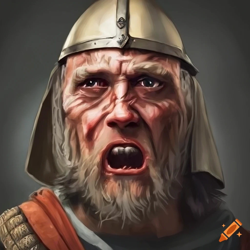 Portrait of an Anglo-Saxon bandit Lord with a fierce expression on Craiyon