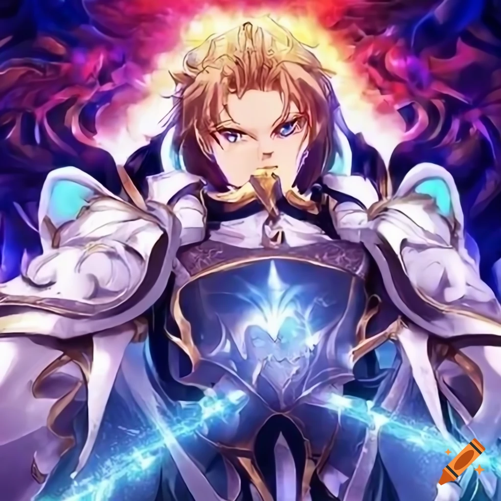 Anime archangel paladin in a fantasy setting with divine aura and ...