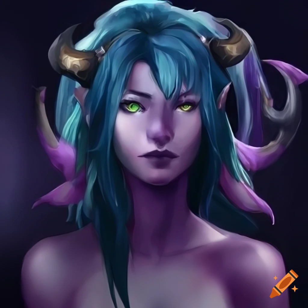 Masked female Tiefling with purple skin, cyan blue hair, silver eyes ...