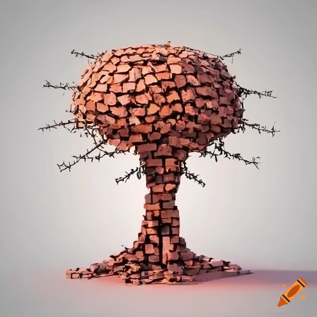 Brick tree with barbed wire branches on Craiyon