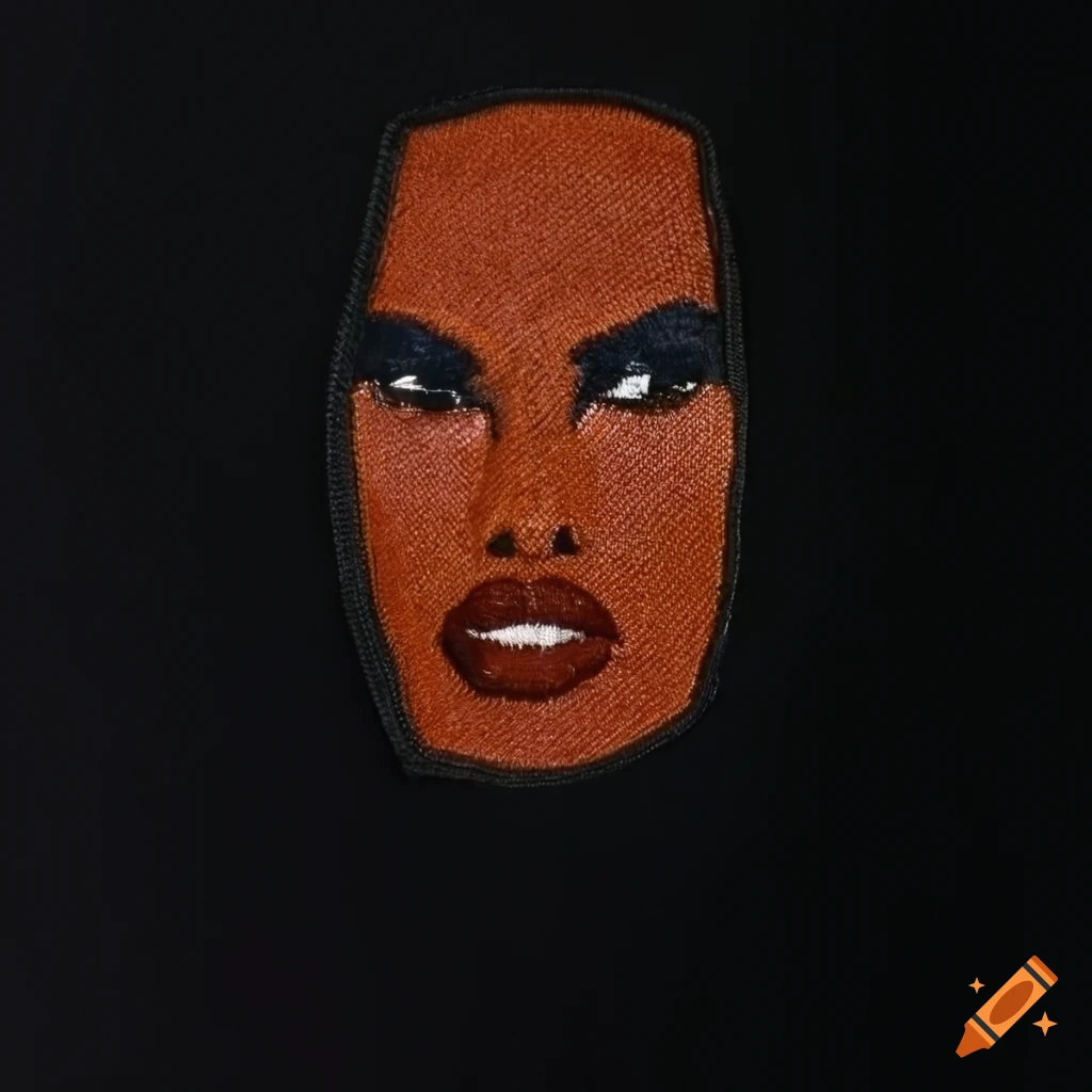 Embroidered patch featuring Grace Jones in high definition from the 1970s on Craiyon