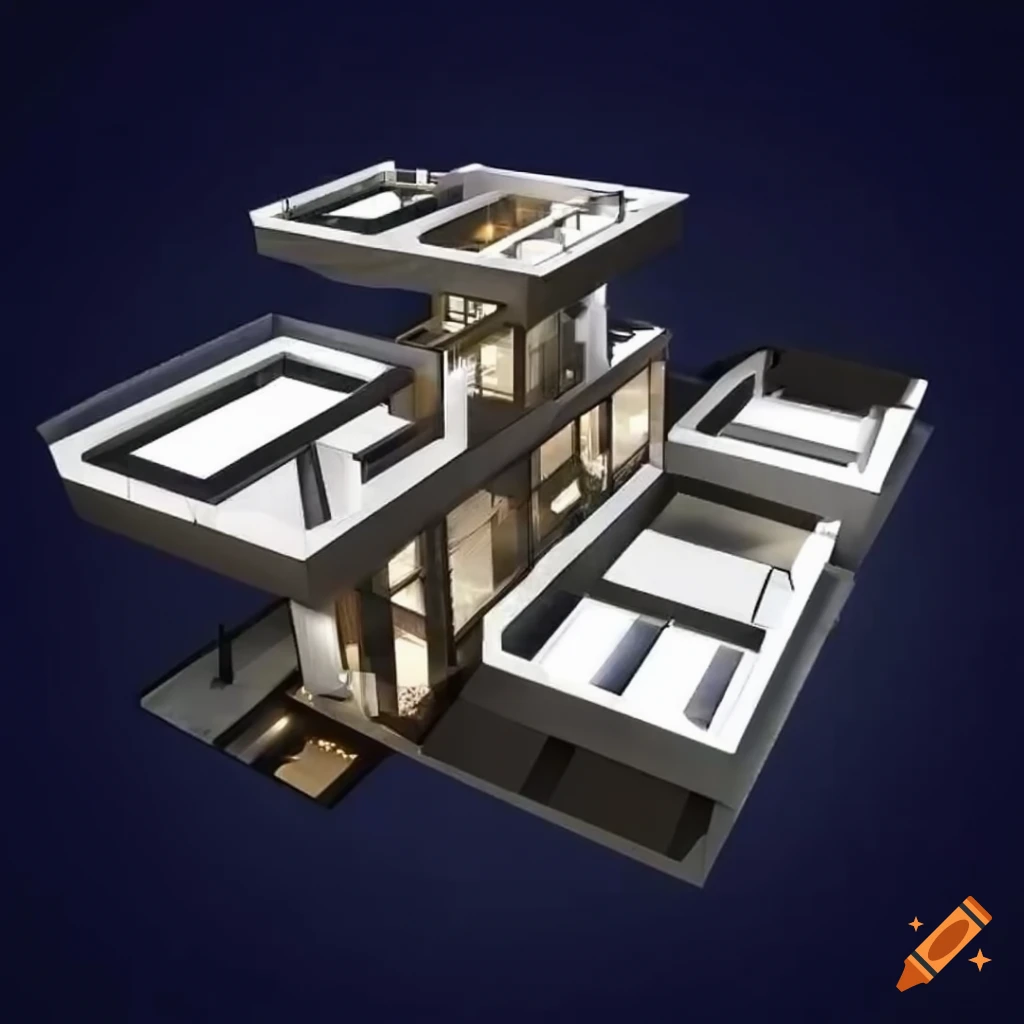 Futuristic house design with complex geometric shapes inspired by a ...