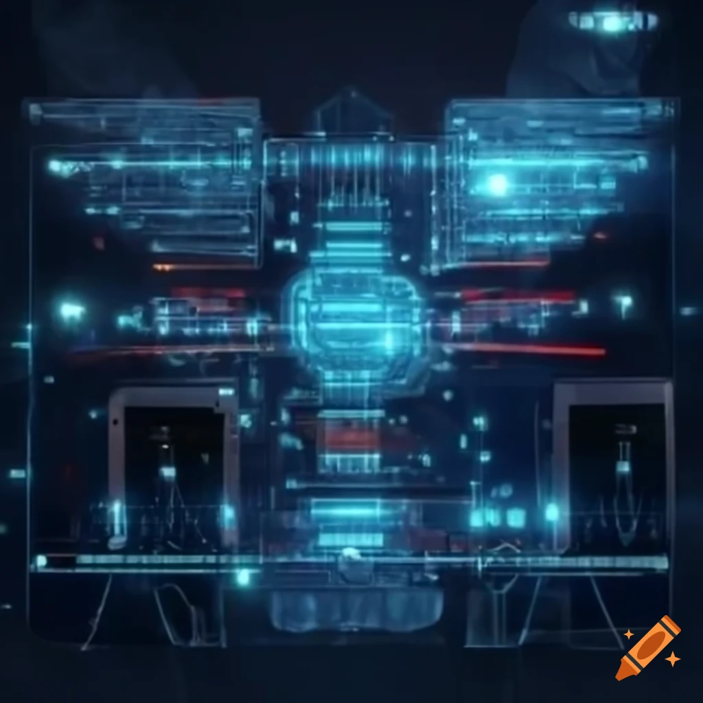 Cybernetic laboratory with advanced AI and holograms on Craiyon