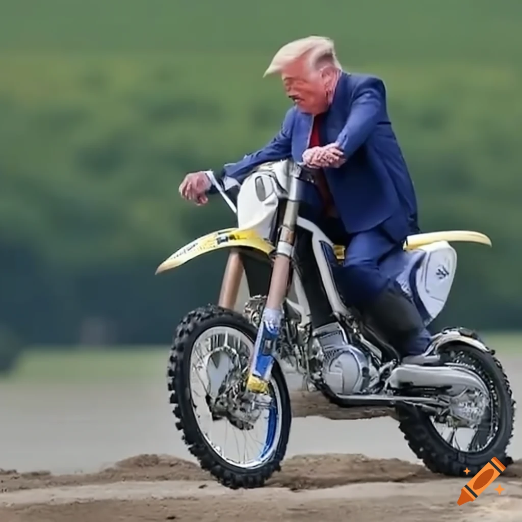 Donald trump riding a dirt bike with detailed face on Craiyon