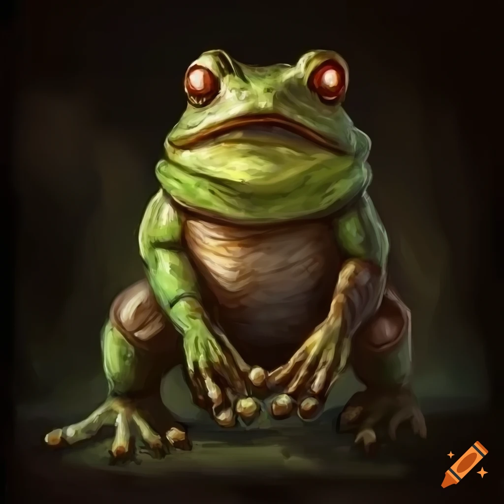 Aggressive bullfrog standing in Dungeons and Dragons style fantasy art ...
