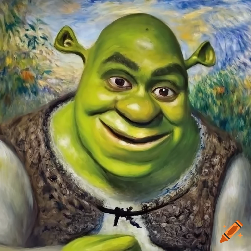 Shrek in a mud bath inspired by Renoir, impressionism style on Craiyon