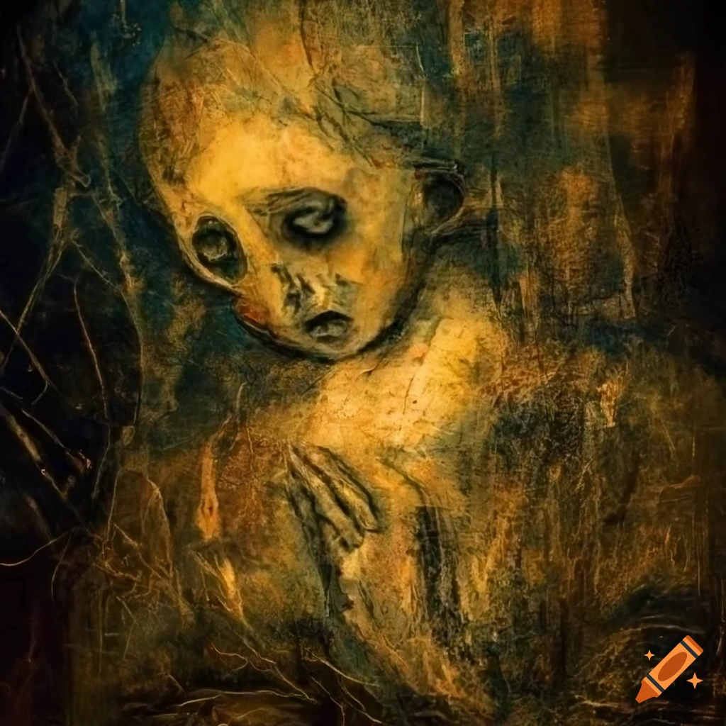 Abstract expressionistic oil painting depicting loss and sorrow in ...