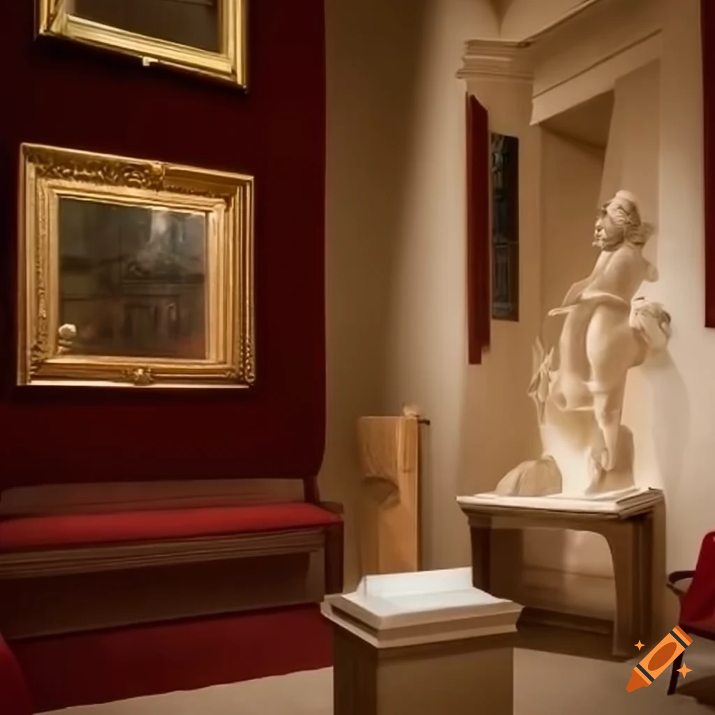 Luxurious museum room with a surrealistic style, space for sculpture ...