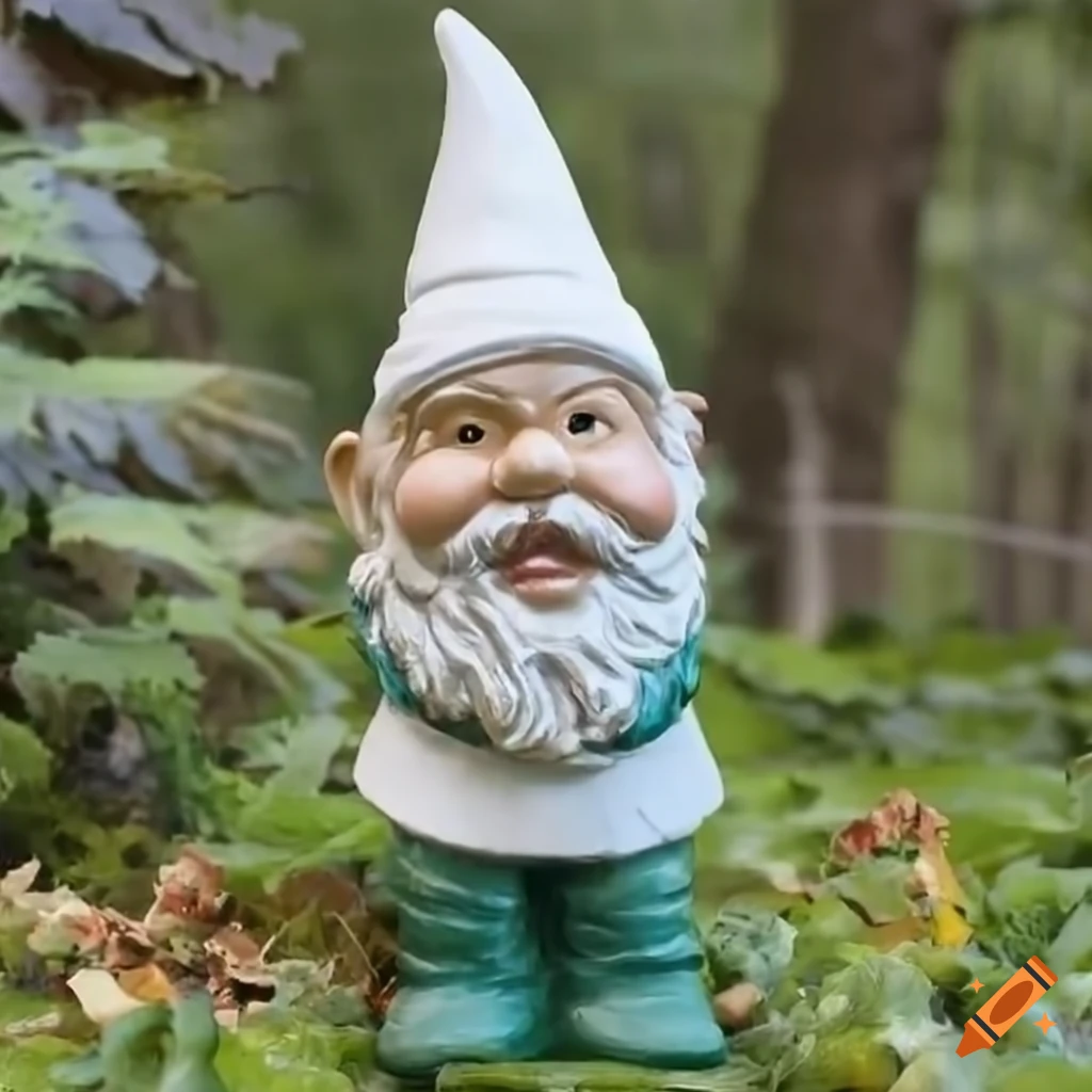 Garden gnome with a pointy white hood in a European setting on Craiyon