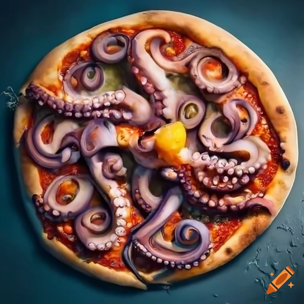 Hawaiian pizza topped with octopus tentacles on Craiyon