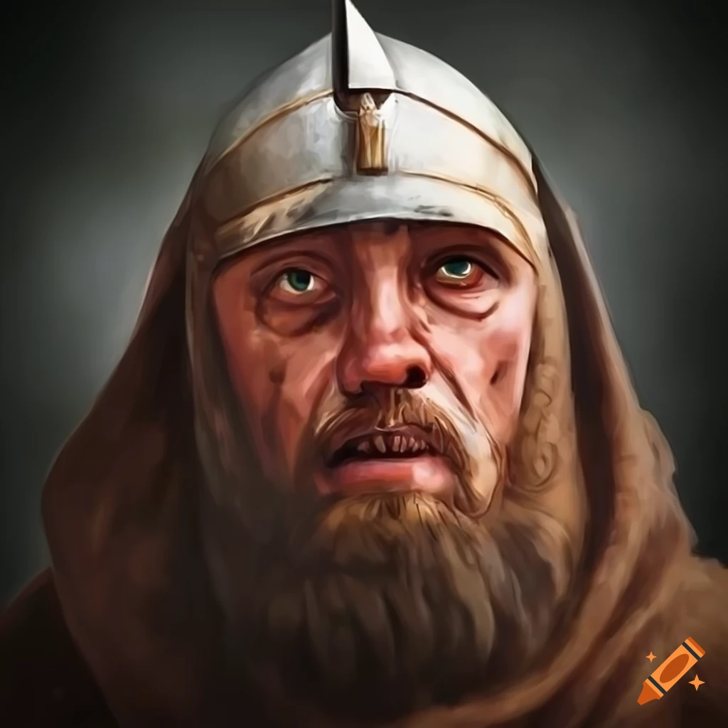 Portrait of an Anglo-Saxon bandit Lord with a fierce expression on Craiyon