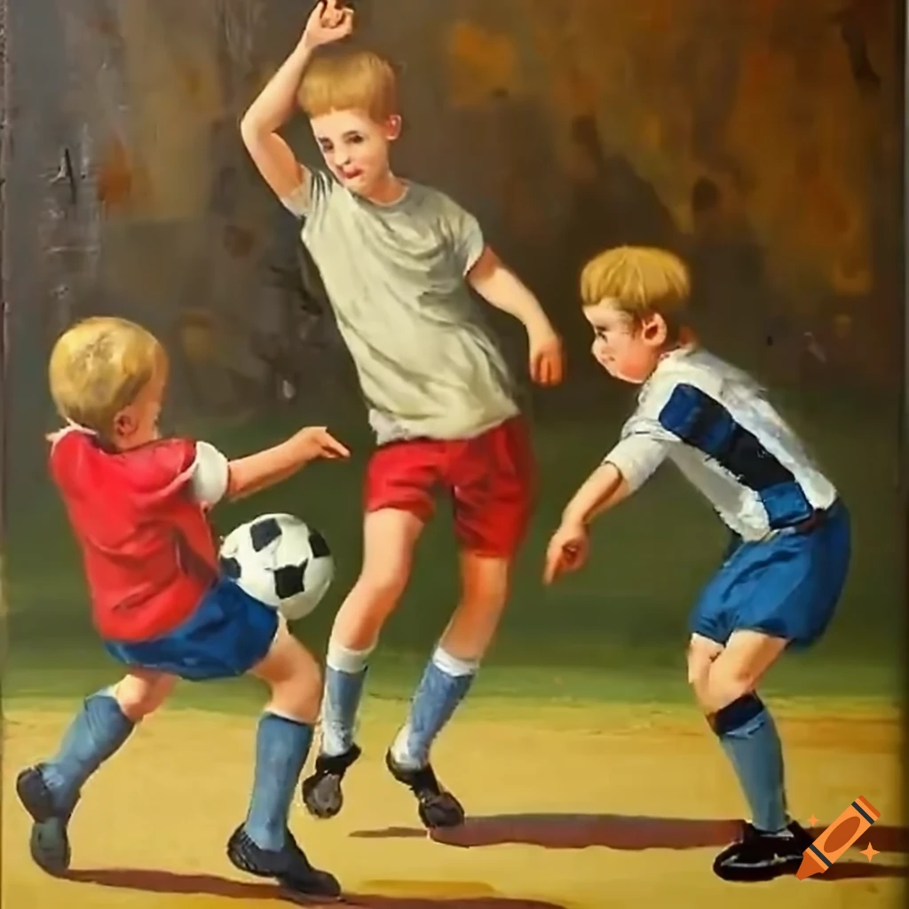 Vintage kids playing football on Craiyon