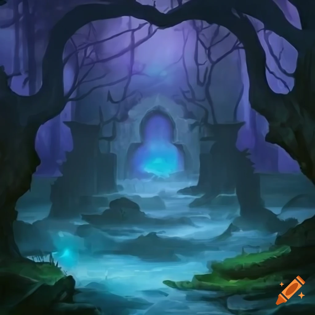 Enchanted forest with glowing runes, mystical artifacts, and ancient ...