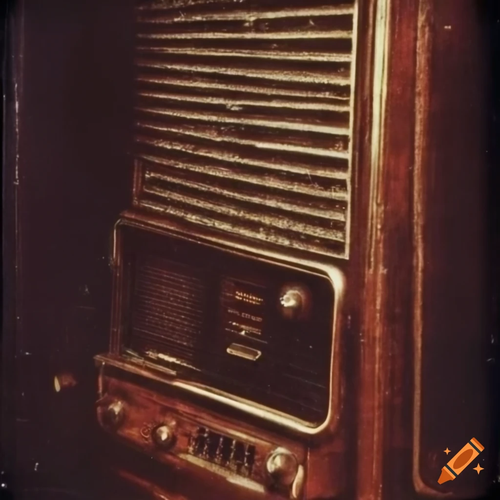 Old radio in the darkness captured on grainy film photo on Craiyon