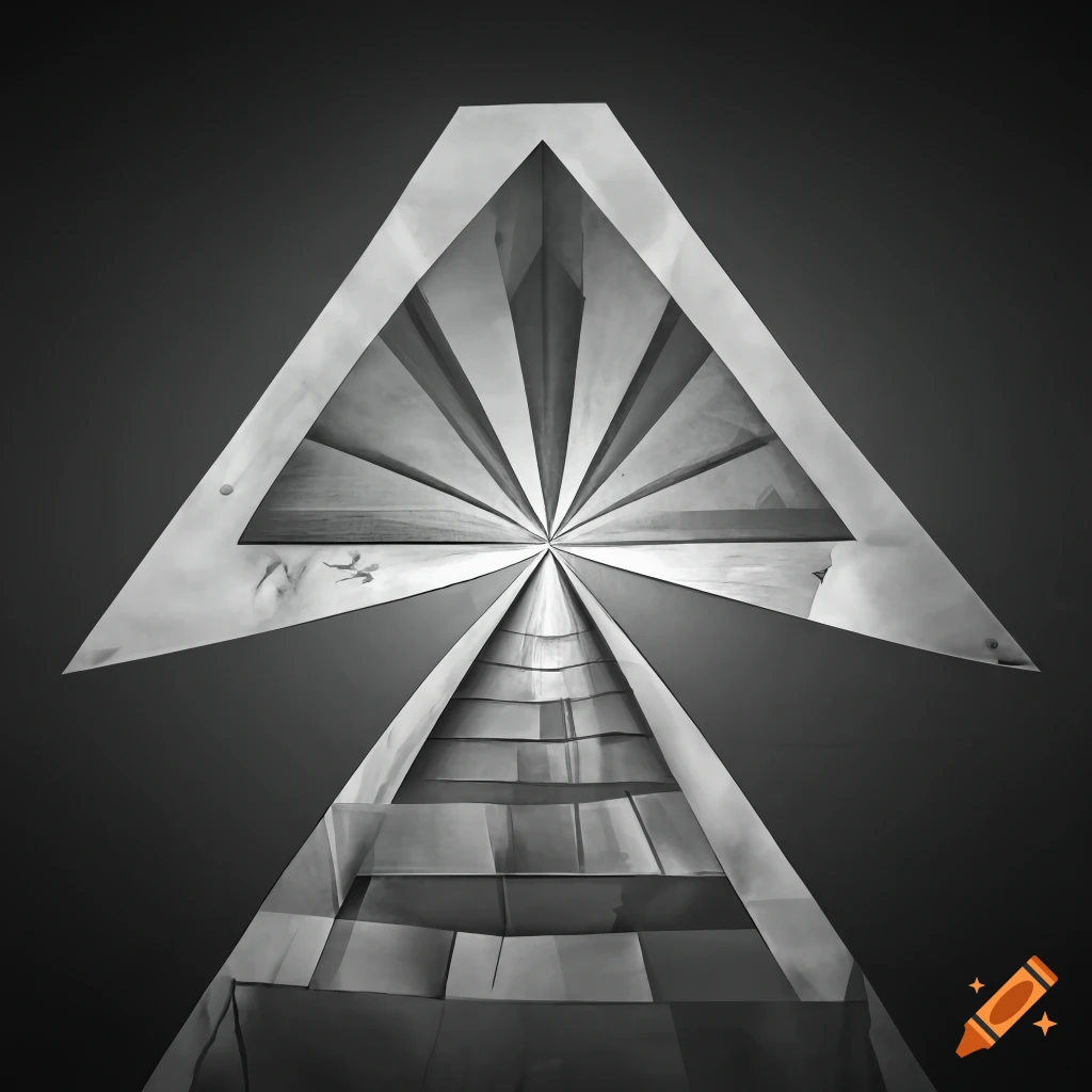 Penrose triangles optical illusion in surreal black and white ...