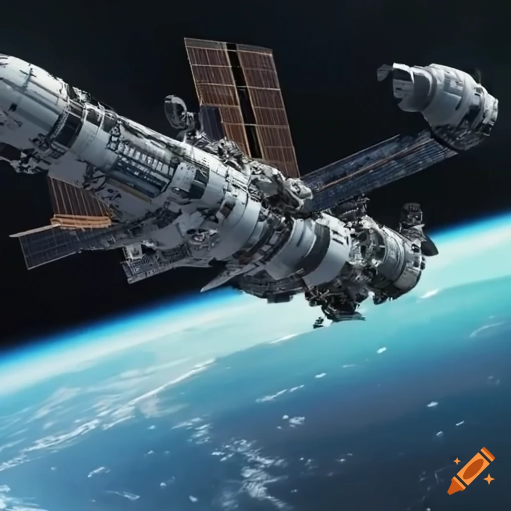 Realistic spaceship docking at a giant space station in orbit on Craiyon