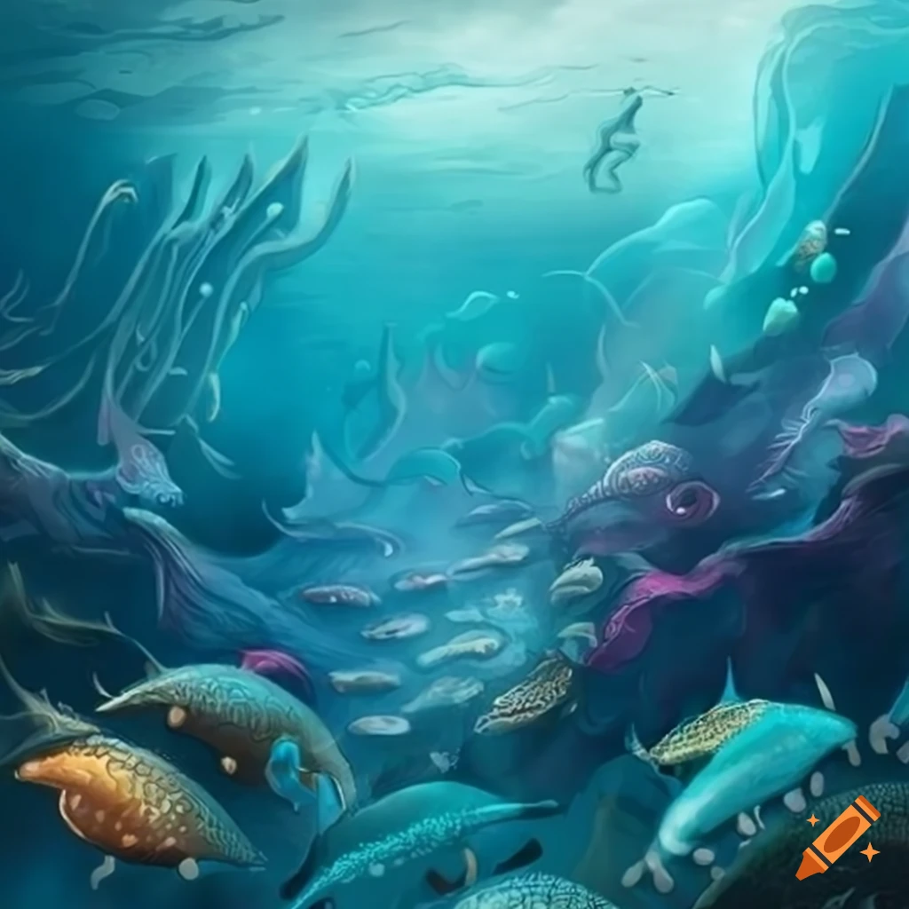 Ocean themed trading card design with 'deep sea' text on Craiyon