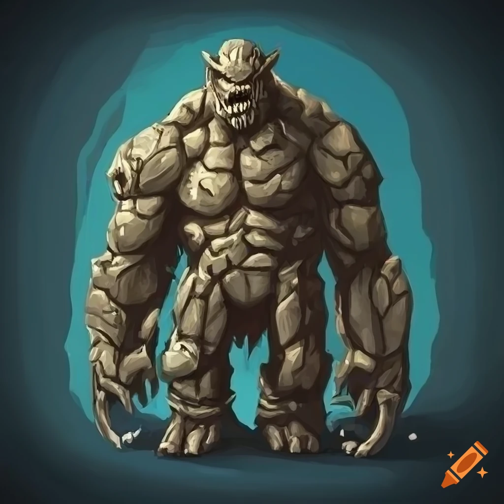 Aggressive stone golem in a dungeons and dragons style fantasy art ...