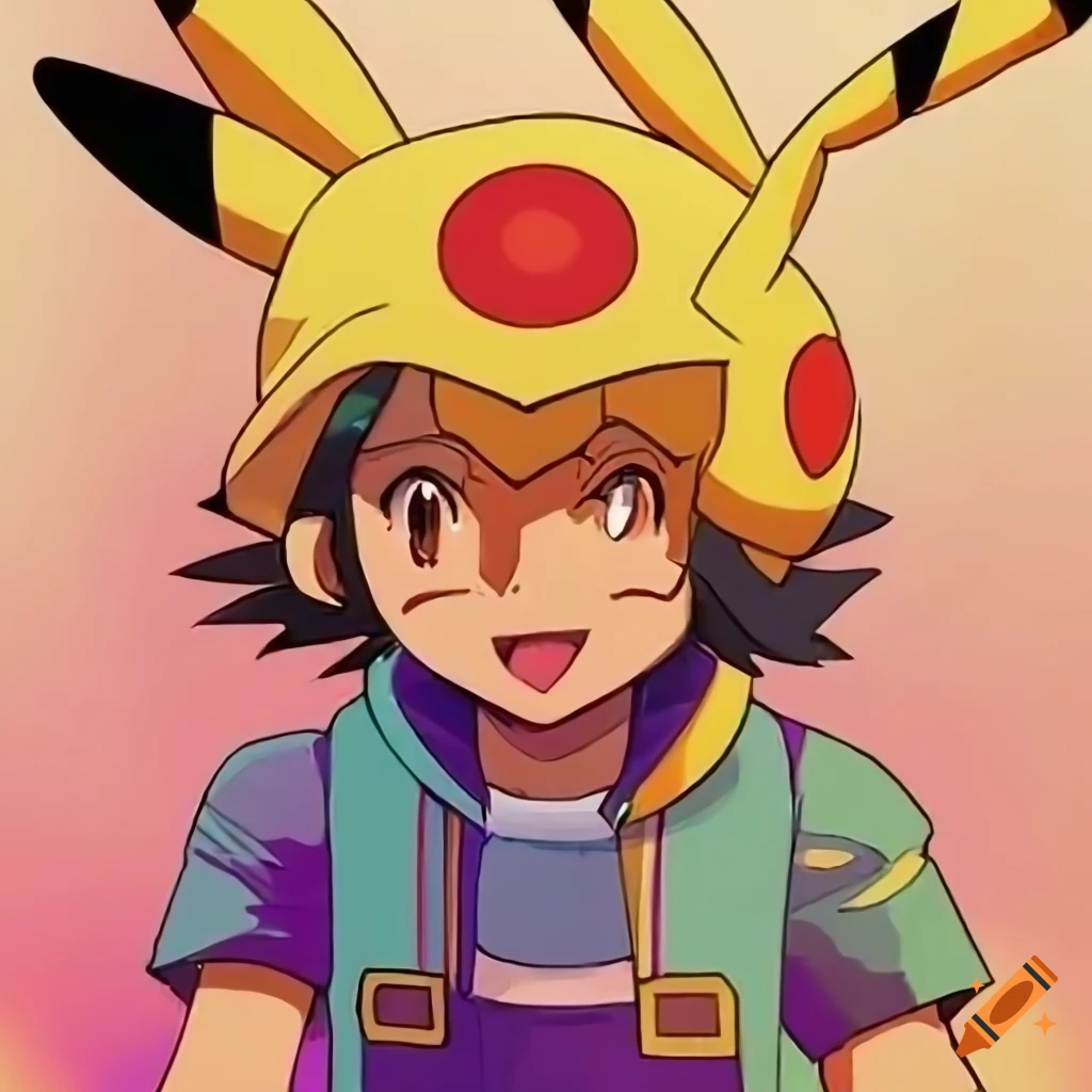 Retro-futuristic Pikachu and Ash as cyborg duo in anime art style on ...